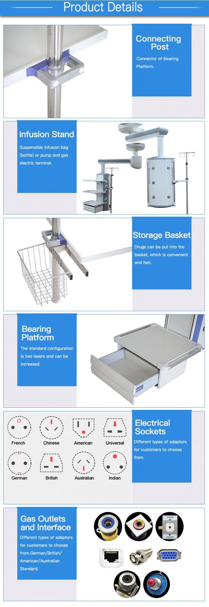 Ceiling Mounted Medical Pendant Systems Single Arm With Gas Terminal