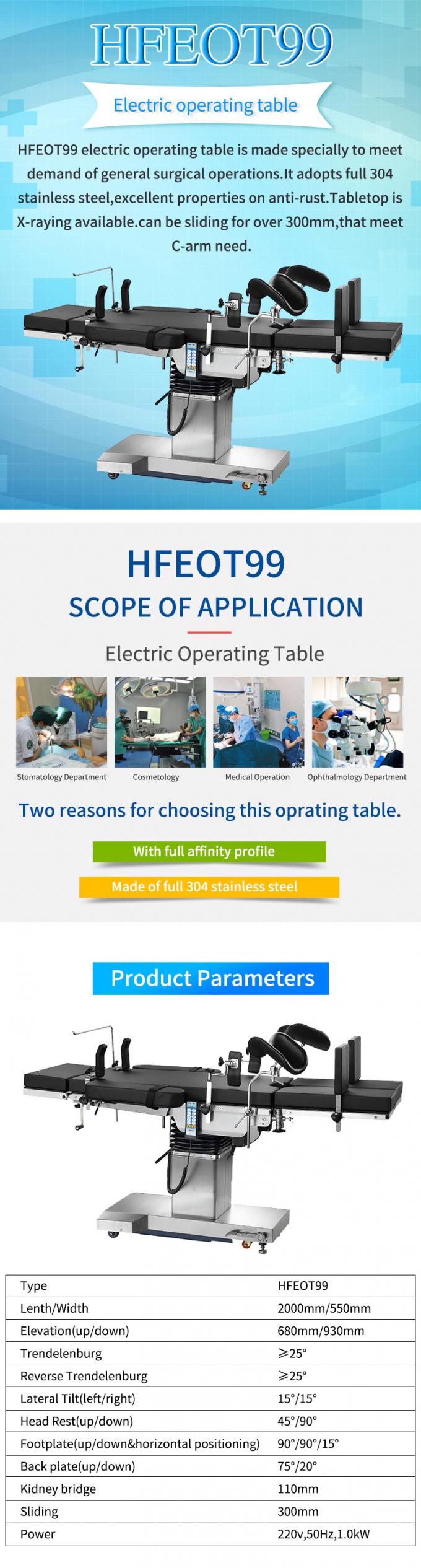 SS304 Kidney Bridge Elevation Electric Operating Table For Back Surgery